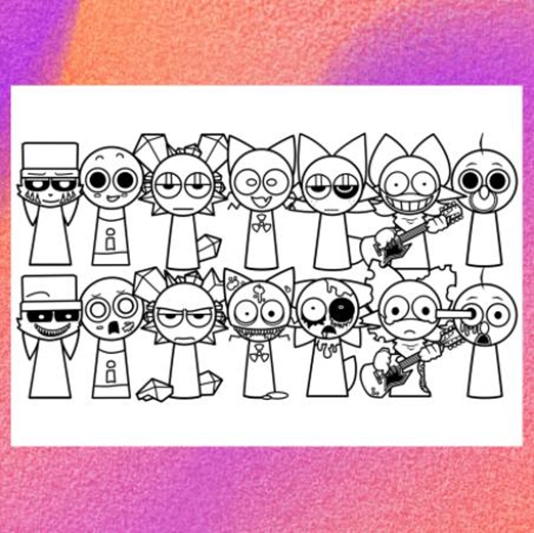 Sprunki Pyramixed Phase 1 Vs Phase 2 Coloring Page 1 PNG and 1 PDF A4 ...