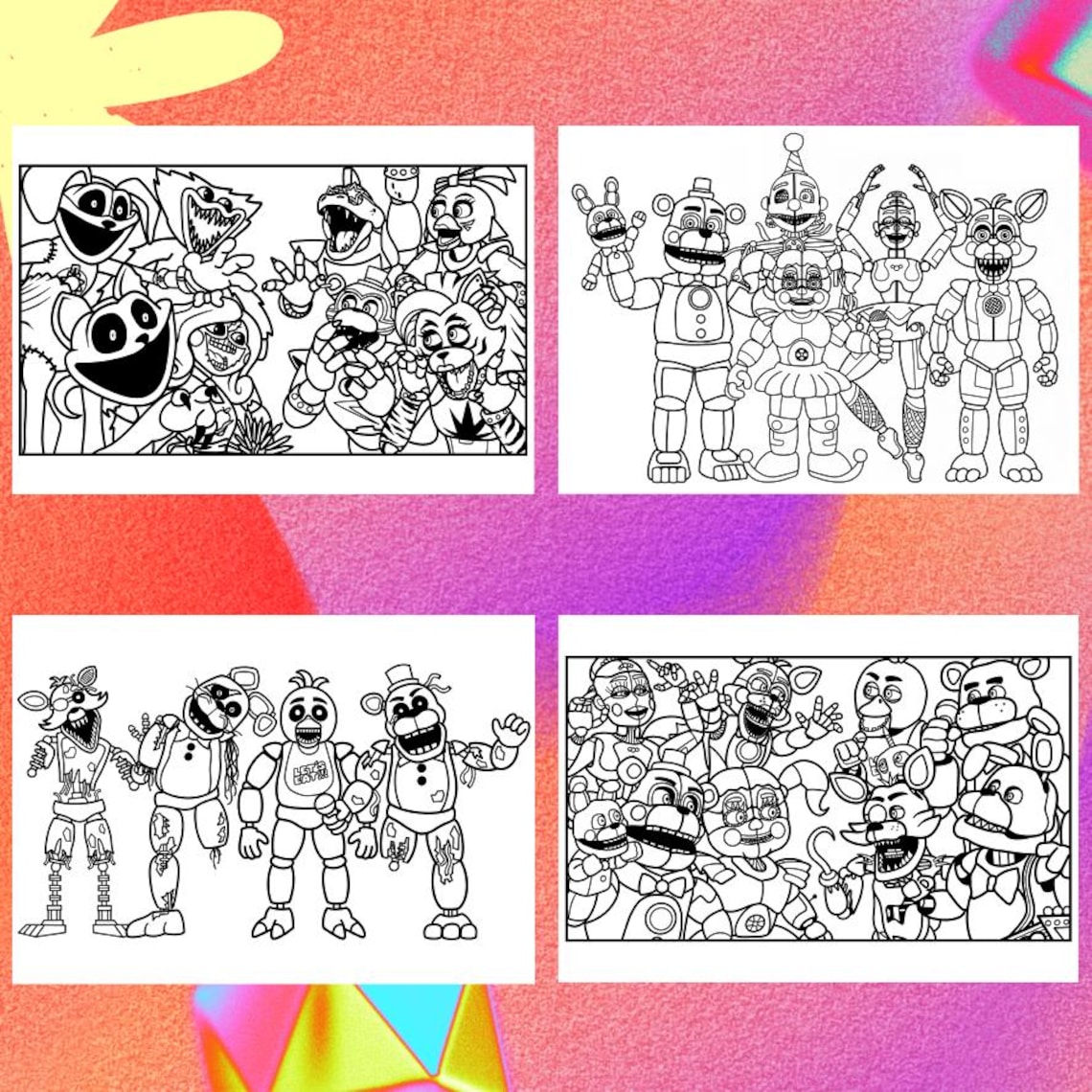 Five Nights Coloring Pages 2 ZIP (4 PNG and 4 PDF) A4 Size for Personal ...