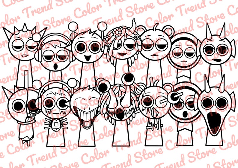 Incredibox Sprunki Coloring Page 1 PNG and 1 PDF A4 Size for Personal ...