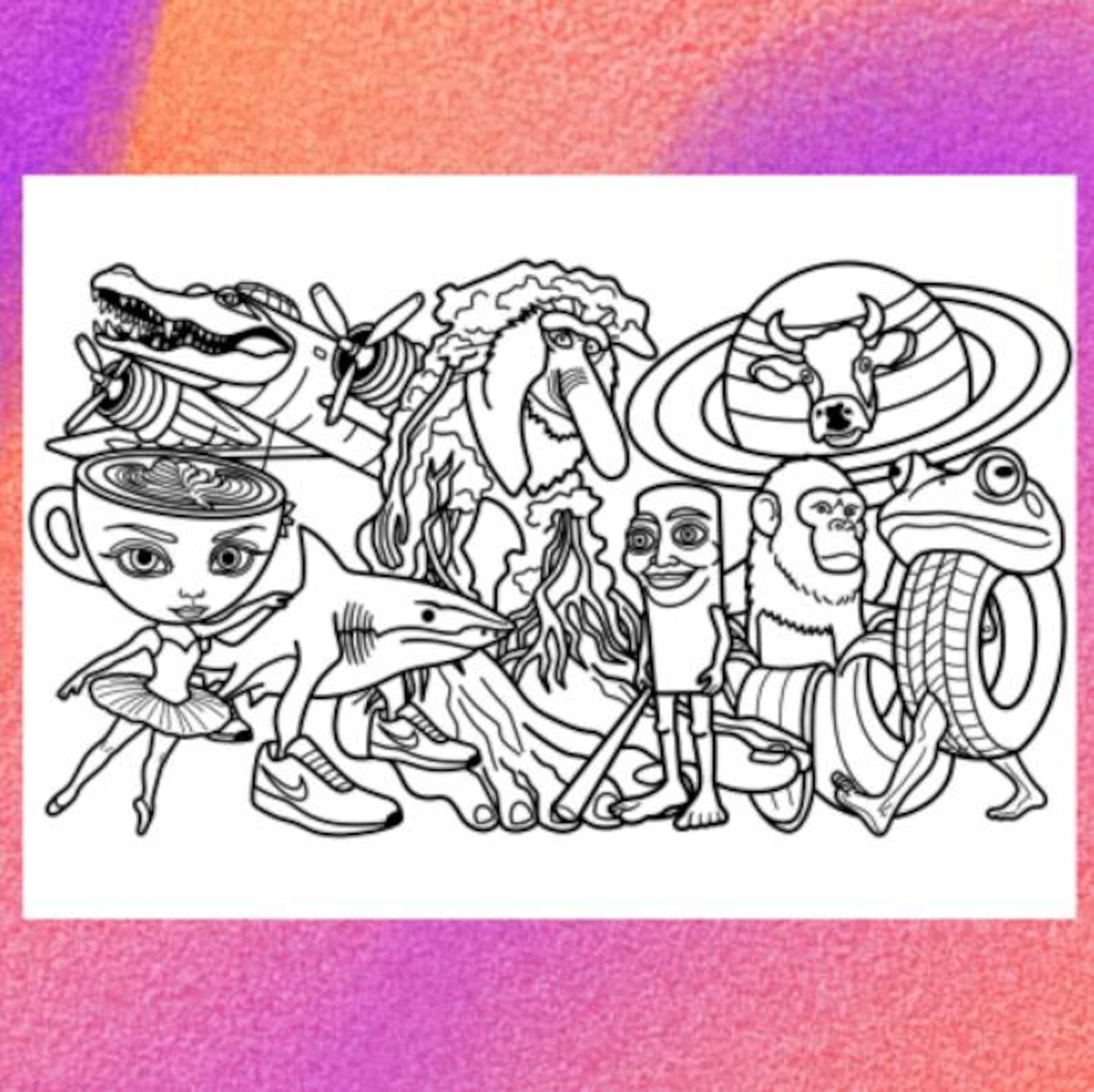 Italian Brainrot Animals Coloring Page 1 PNG and 1 PDF A4 Size ...