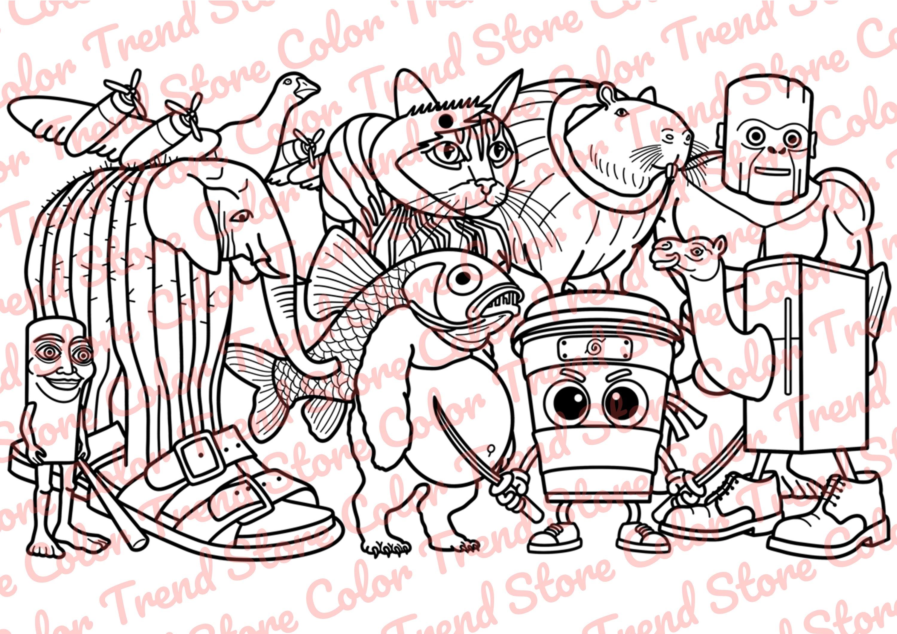 Italian Brainrot Animals Coloring Page 1 PNG and 1 PDF A4 Size for ...