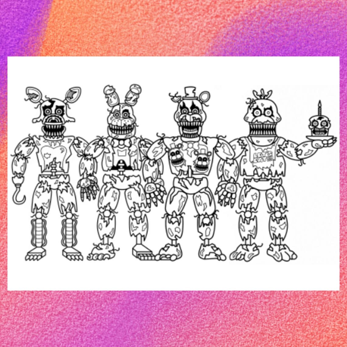 Five Nights Coloring Page 1 PNG and 1 PDF A4 Size for Personal Use Only ...