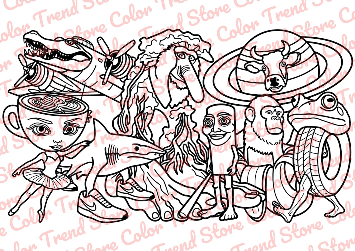 Italian Brainrot Animals Coloring Page 1 PNG and 1 PDF A4 Size ...