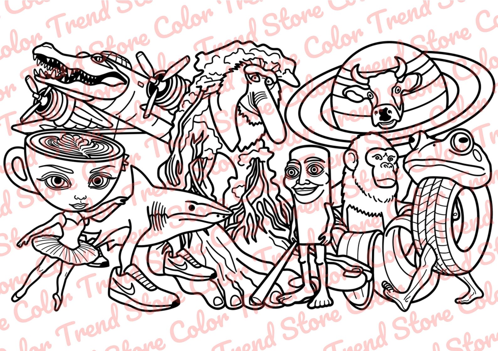 Italian Brainrot Animals Coloring Page 1 PNG and 1 PDF A4 Size ...