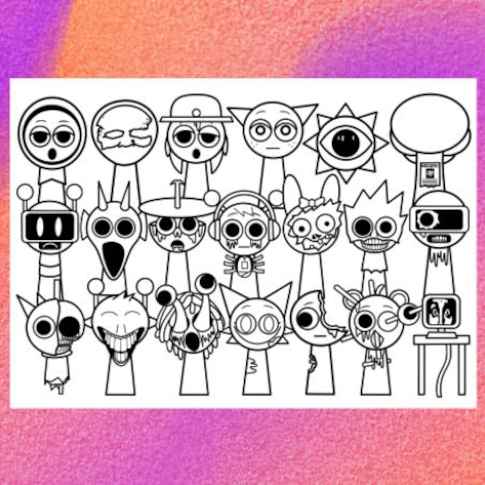 Sprunki Coloring Page 1 PNG and 1 PDF A4 Size / Digital Download - Etsy