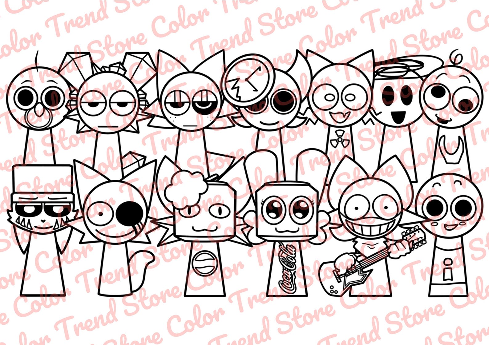 Sprunki Pyramixed Coloring Page 1 PNG and 1 PDF A4 Size / Digital ...