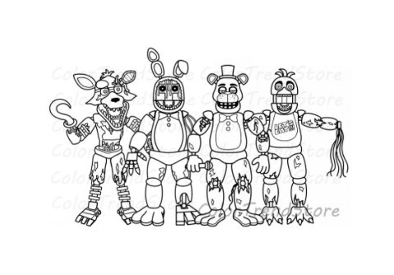 Five Nights at Freddy's FNAF Coloring Page PNG and PDF A4 Size for ...