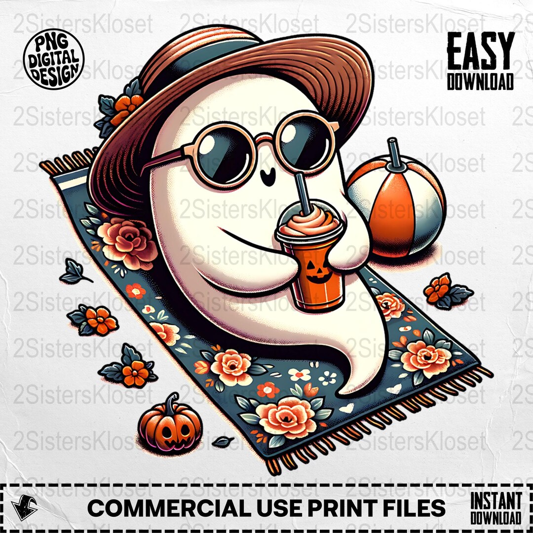 Summer Ghost PNG, Beach Ghost Digital Art, Summerween, Ghost With Drink ...