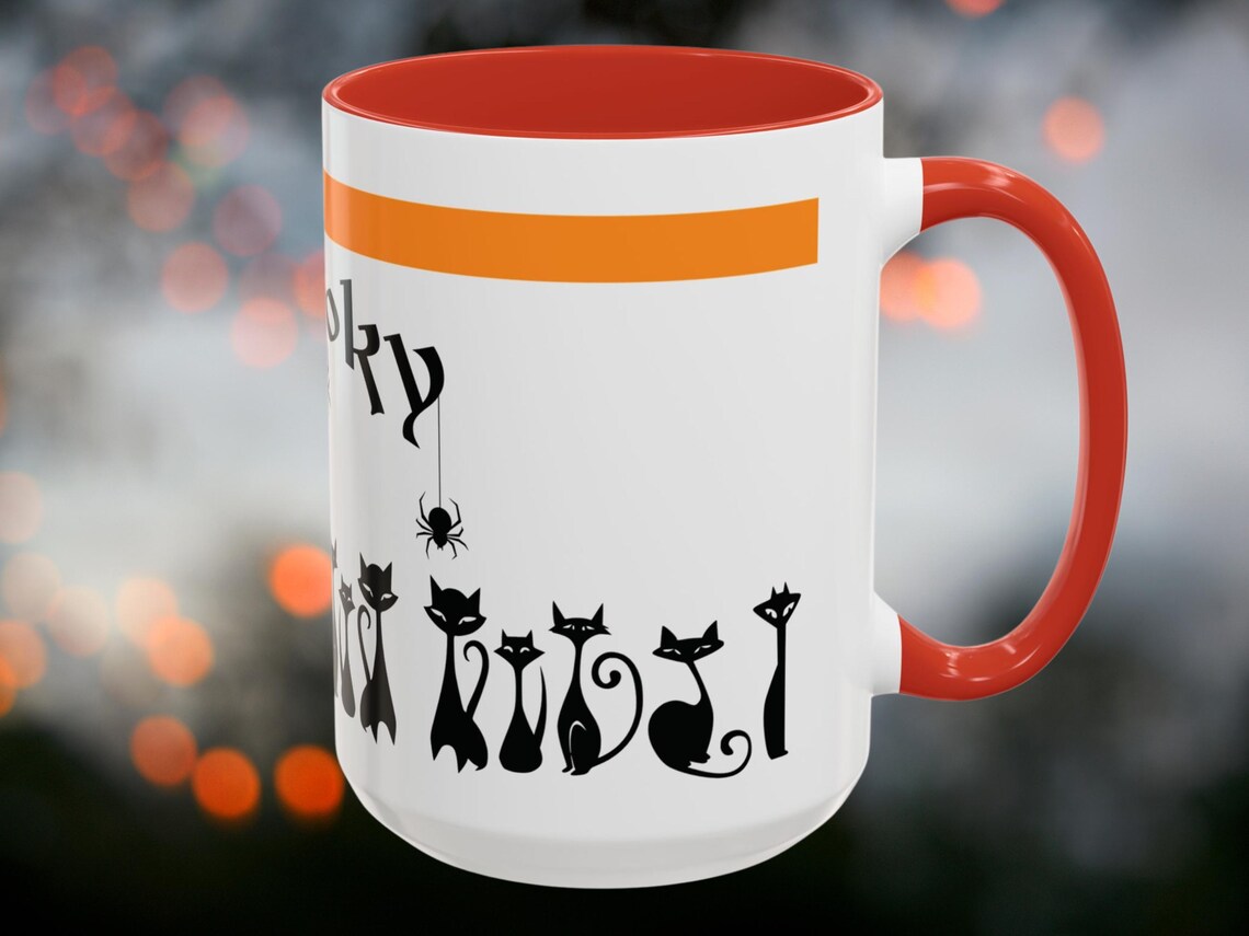 Spooky Halloween Cats and Spiders Coffee Mug, Large 15 Oz Coffee Cup ...
