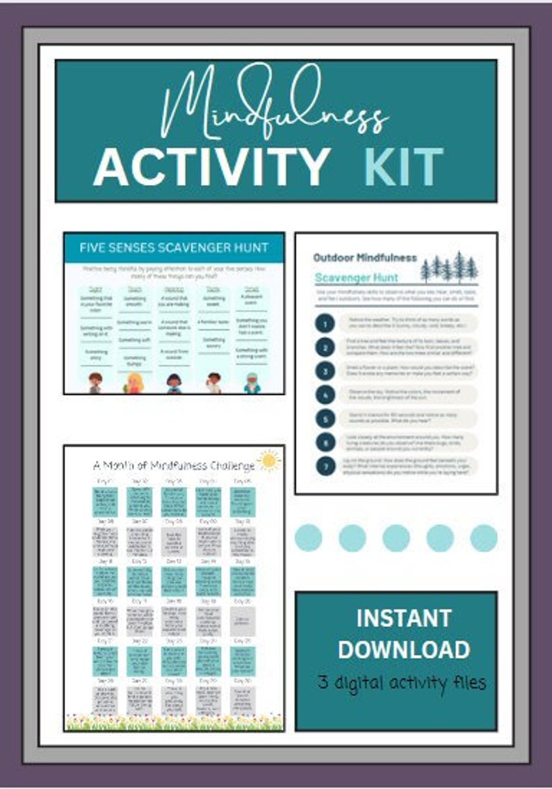Printable Mindfulness Activity Kit - Therapy Worksheets for Adolescents ...