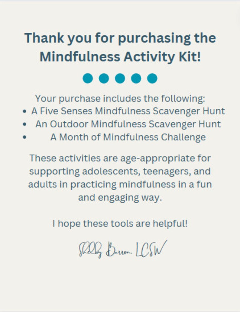 Printable Mindfulness Activity Kit - Therapy Worksheets for Adolescents ...