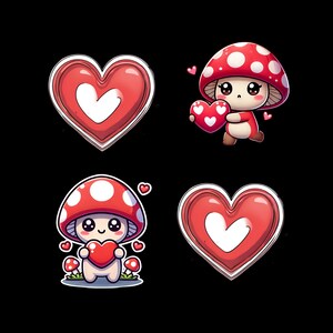 Cute Valentine Mushroom PNG Cartoon Mushroom Clipart Digital Download ...