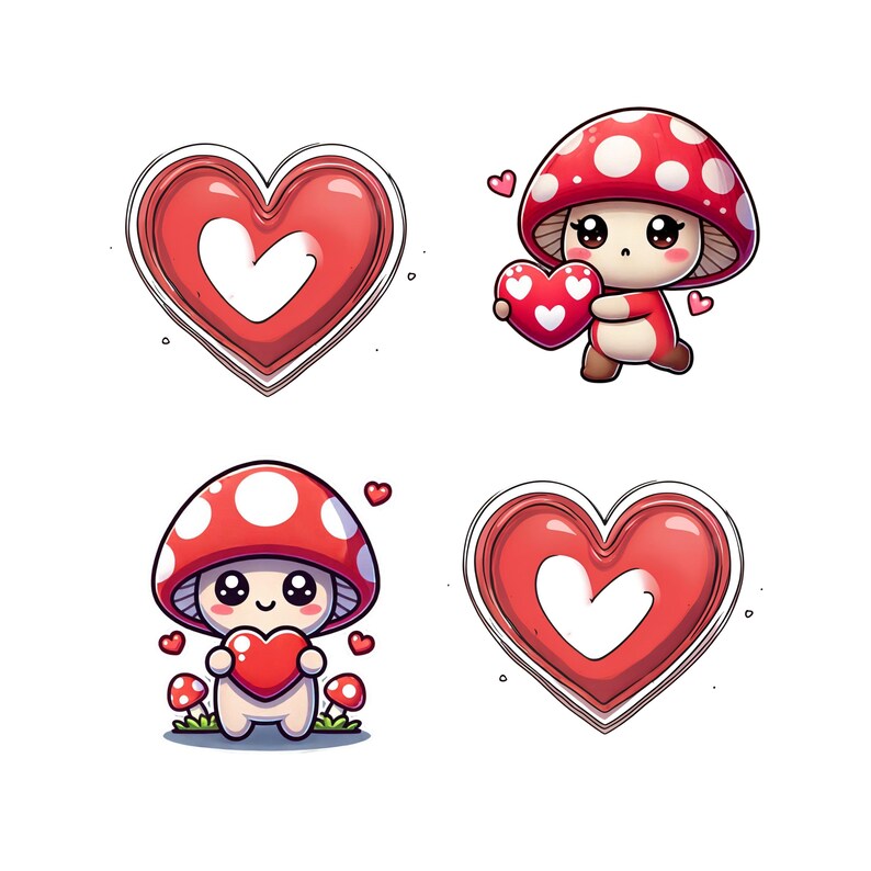 Cute Valentine Mushroom PNG Cartoon Mushroom Clipart Digital Download ...