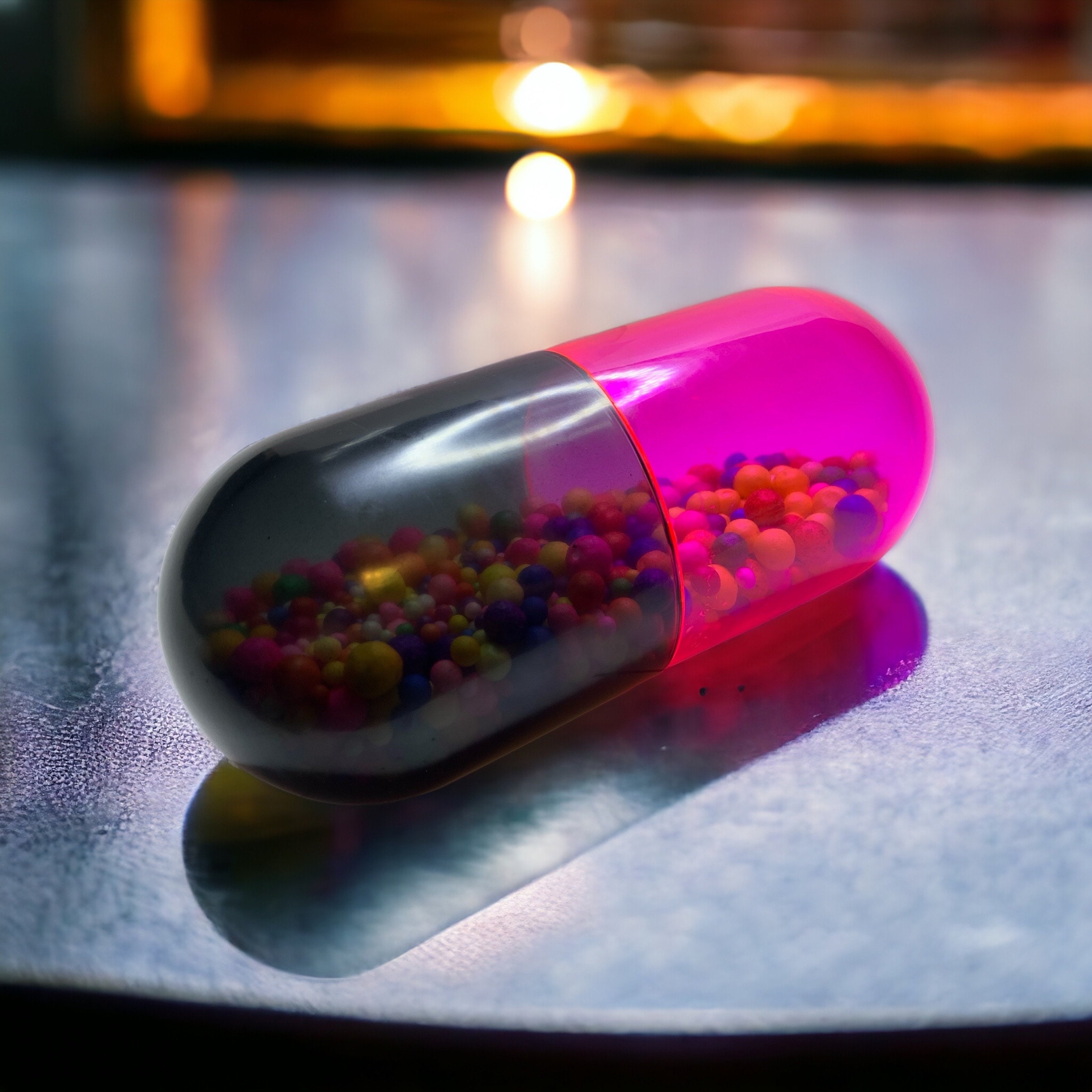 The Original Giant Faux Pill Capsule New Color: Hot Pink & Black Resin ...