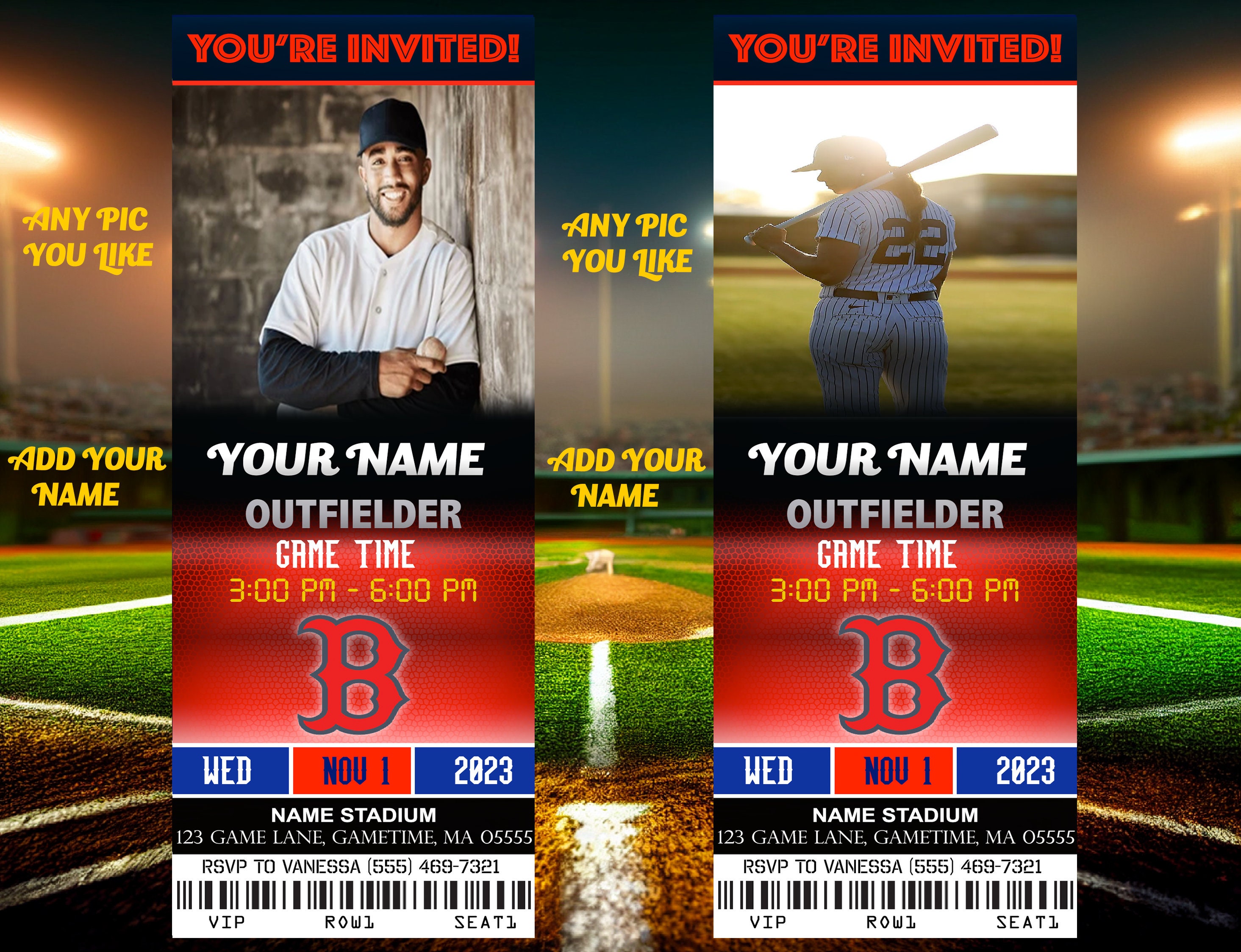Boston Red Sox Themed Ticket Invitation, Red Sox Ticket Invite, Bos Red ...