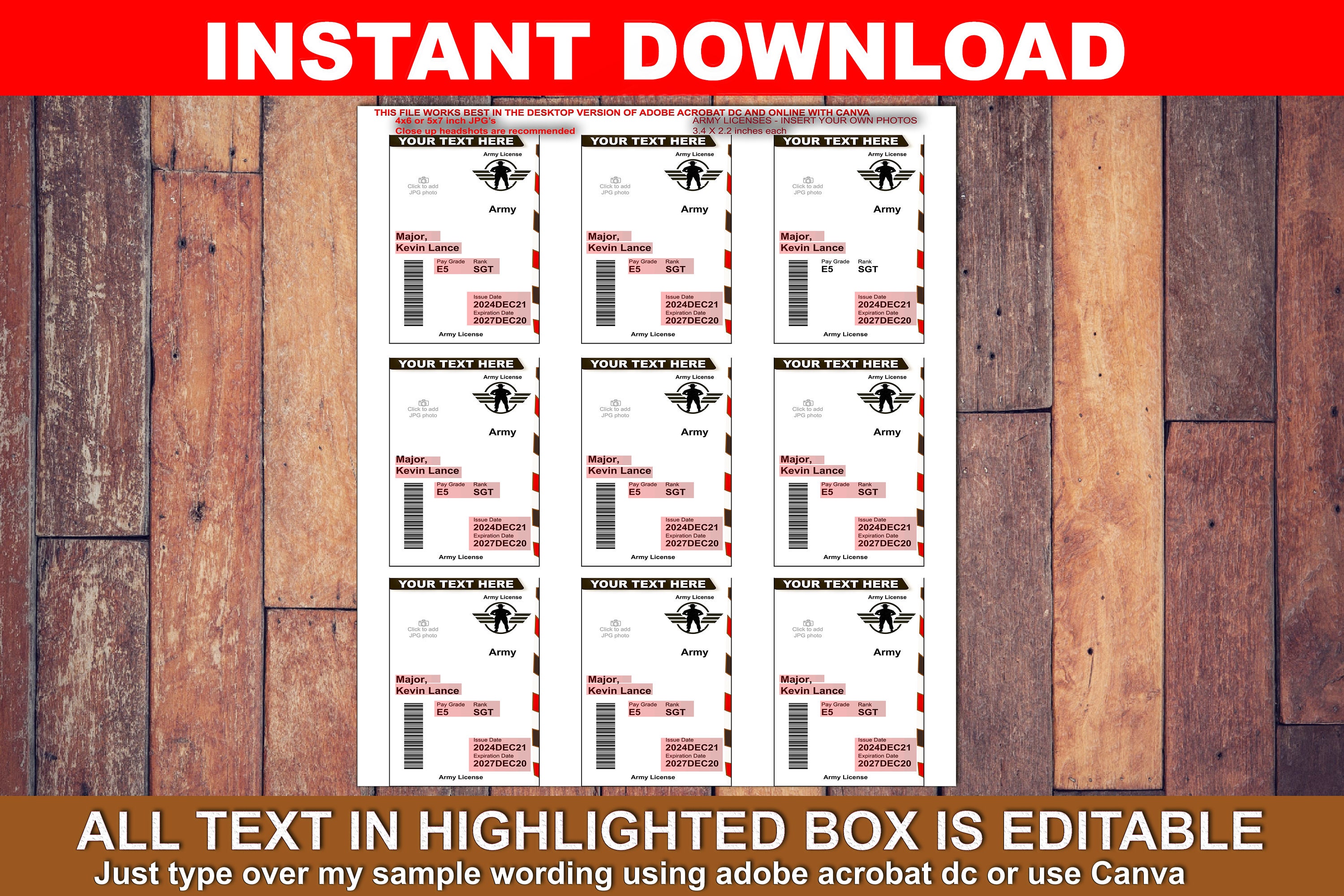 Army License Template - Army Birthday Party Decorations or Favors ...