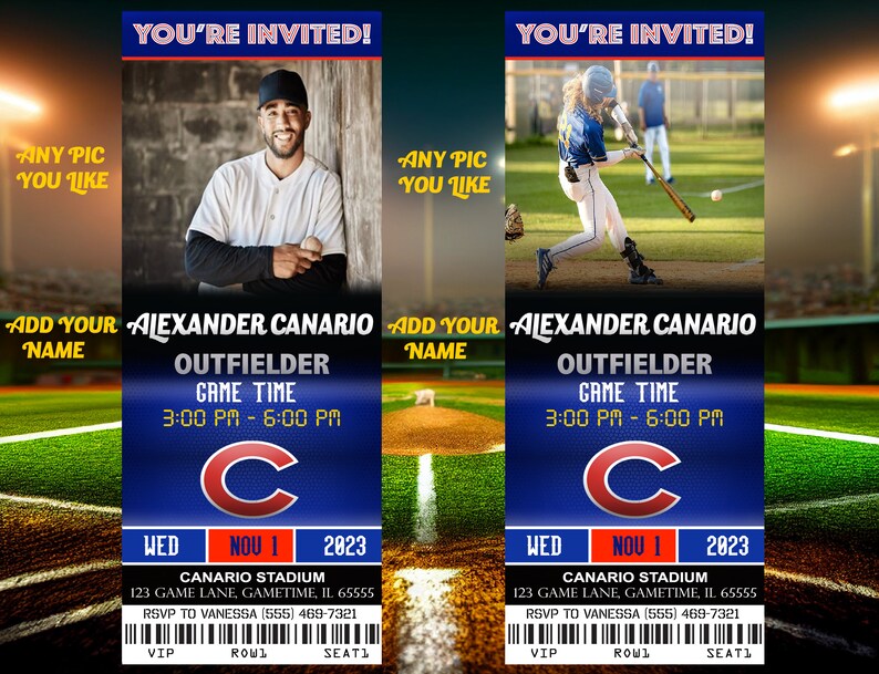 Chicago Cubs Themed Ticket Invitation, Cubs Ticket Invite, Chi Cubs ...