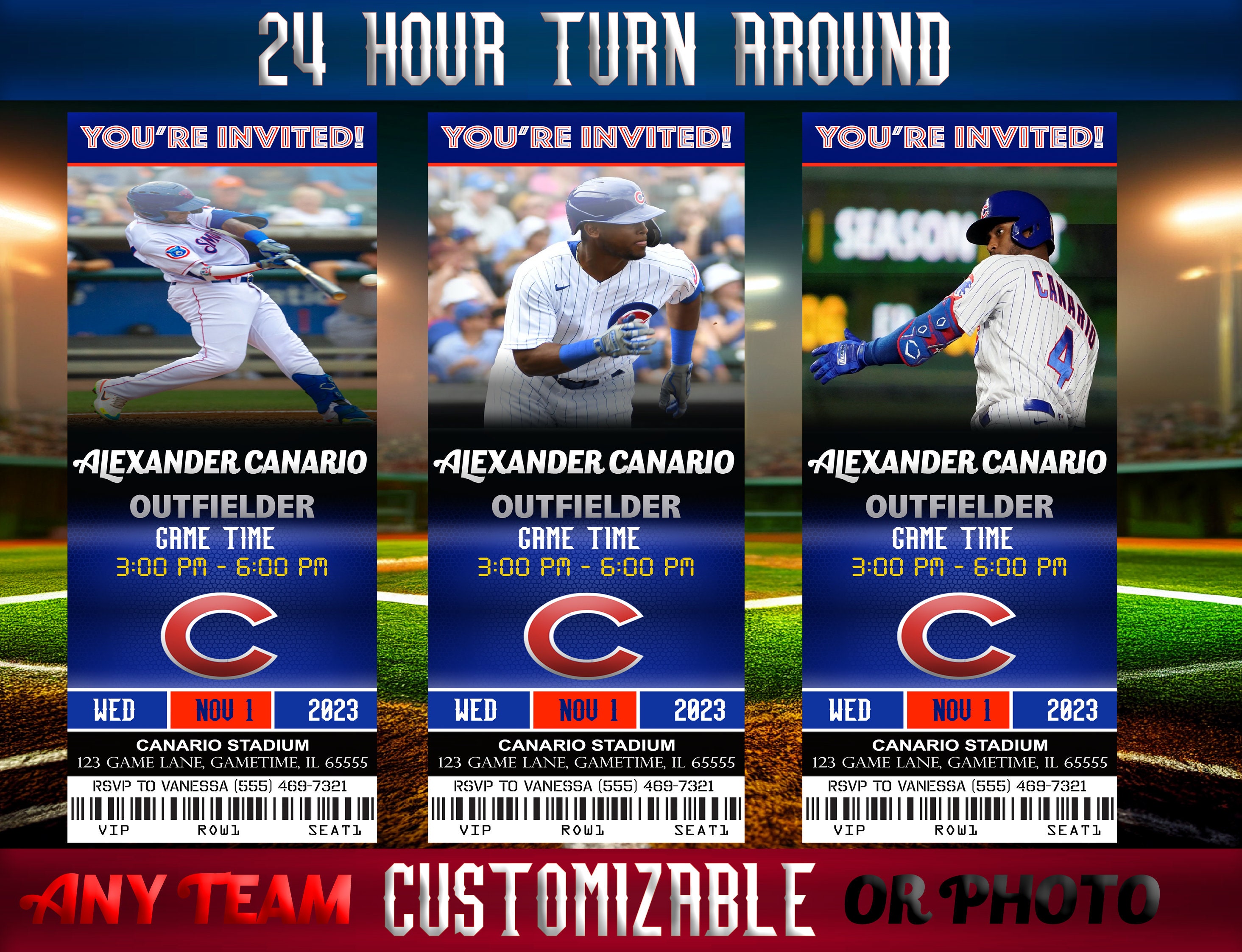 Chicago Cubs Themed Ticket Invitation, Cubs Ticket Invite, Chi Cubs ...