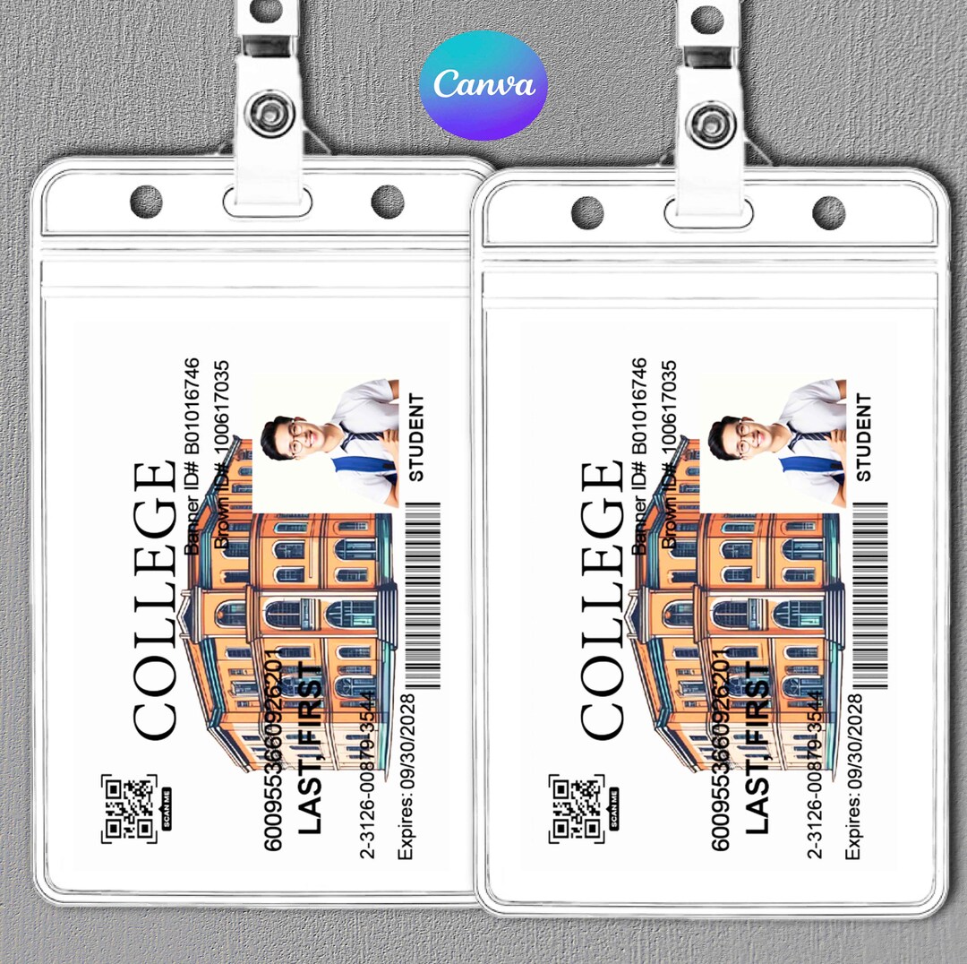 Customizable ID Badge Template, Canva Editable Badge, Printable College ...