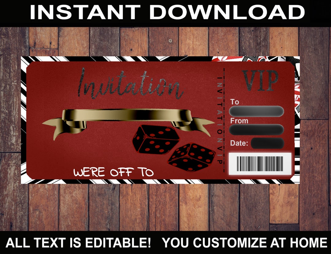 VIP Ticket Editable Template, Invitation Ticket Gift Gambling ...