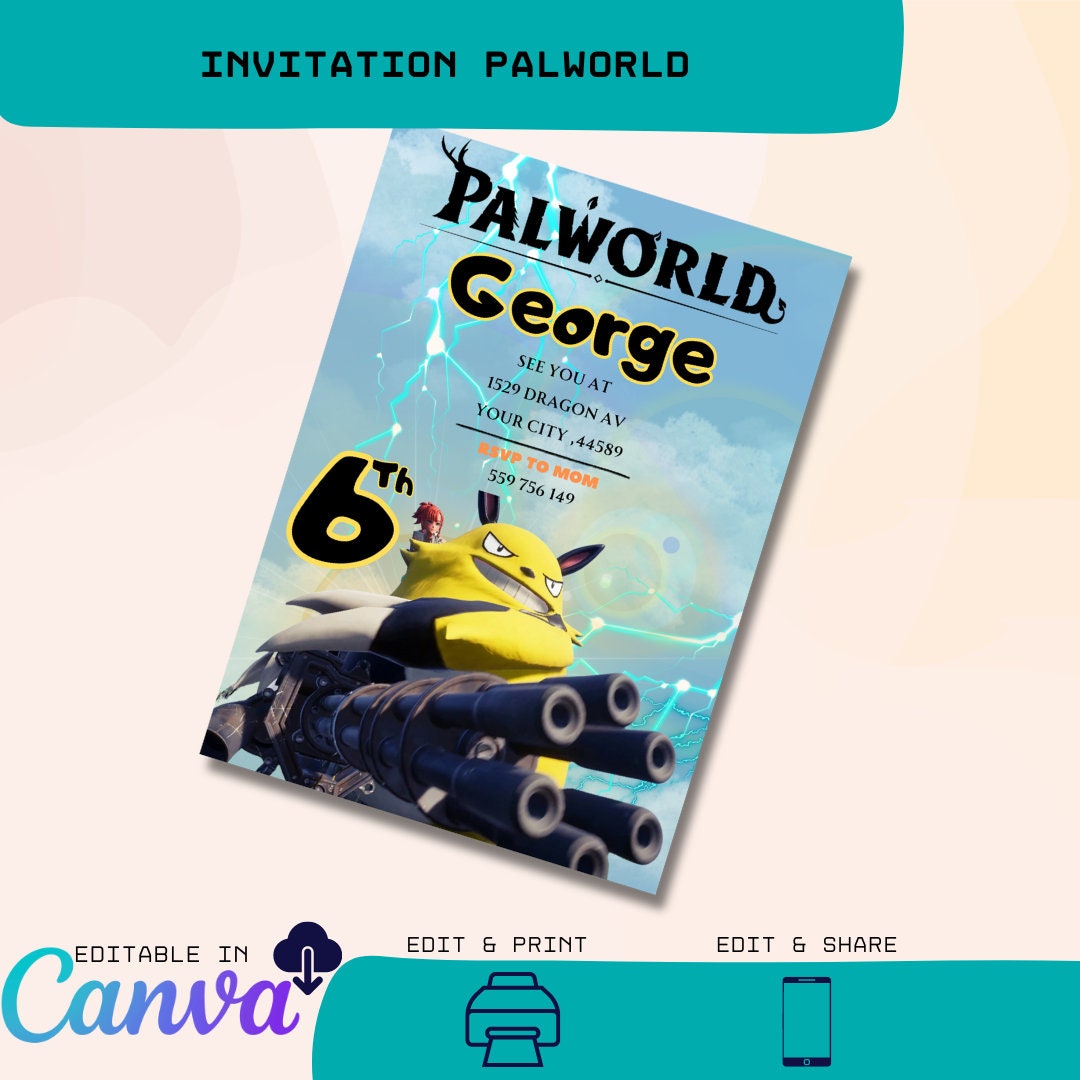 Digital PALWORLD Invitation Editable in Canva Let the Party Begin - Etsy