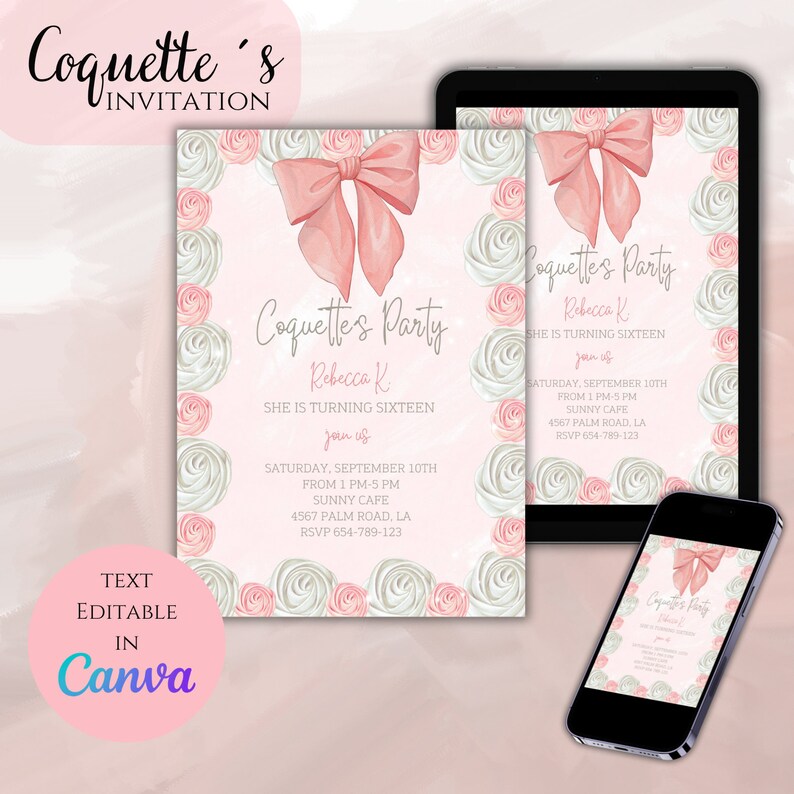 Charming Coquette Bash! Editable Coquette Birthday Invitation - DIY ...