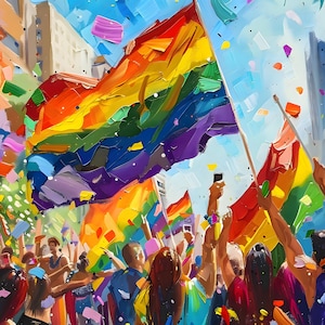 Pride Parade Art Print: Rainbow Flag Impressionist Painting (digital ...
