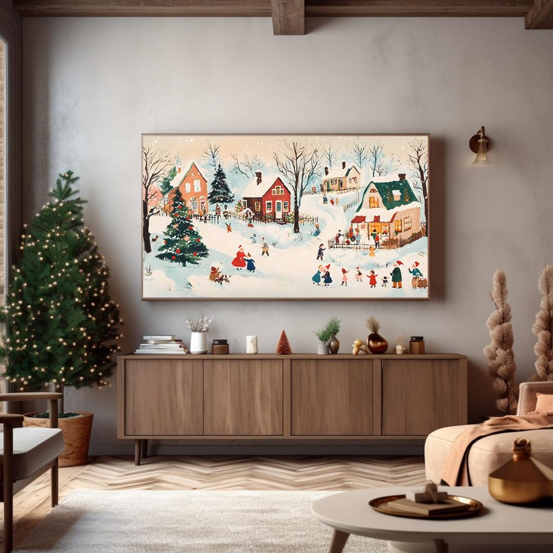 Vintage Christmas Village Frame TV Art: Nostalgic Holiday Scene ...