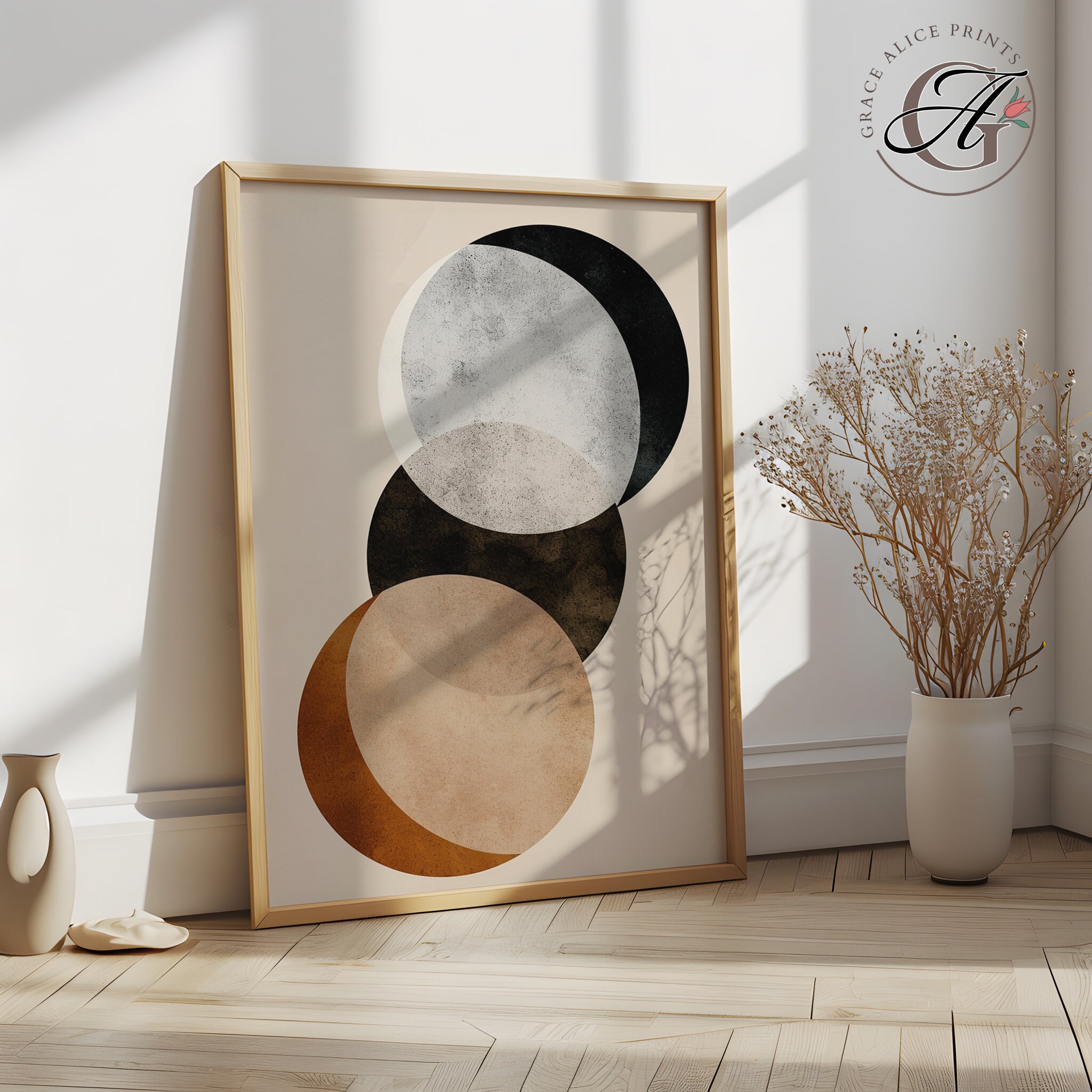 Japandi Wall Art, Abstract Boho Art, Abstract Earthtone Circles ...
