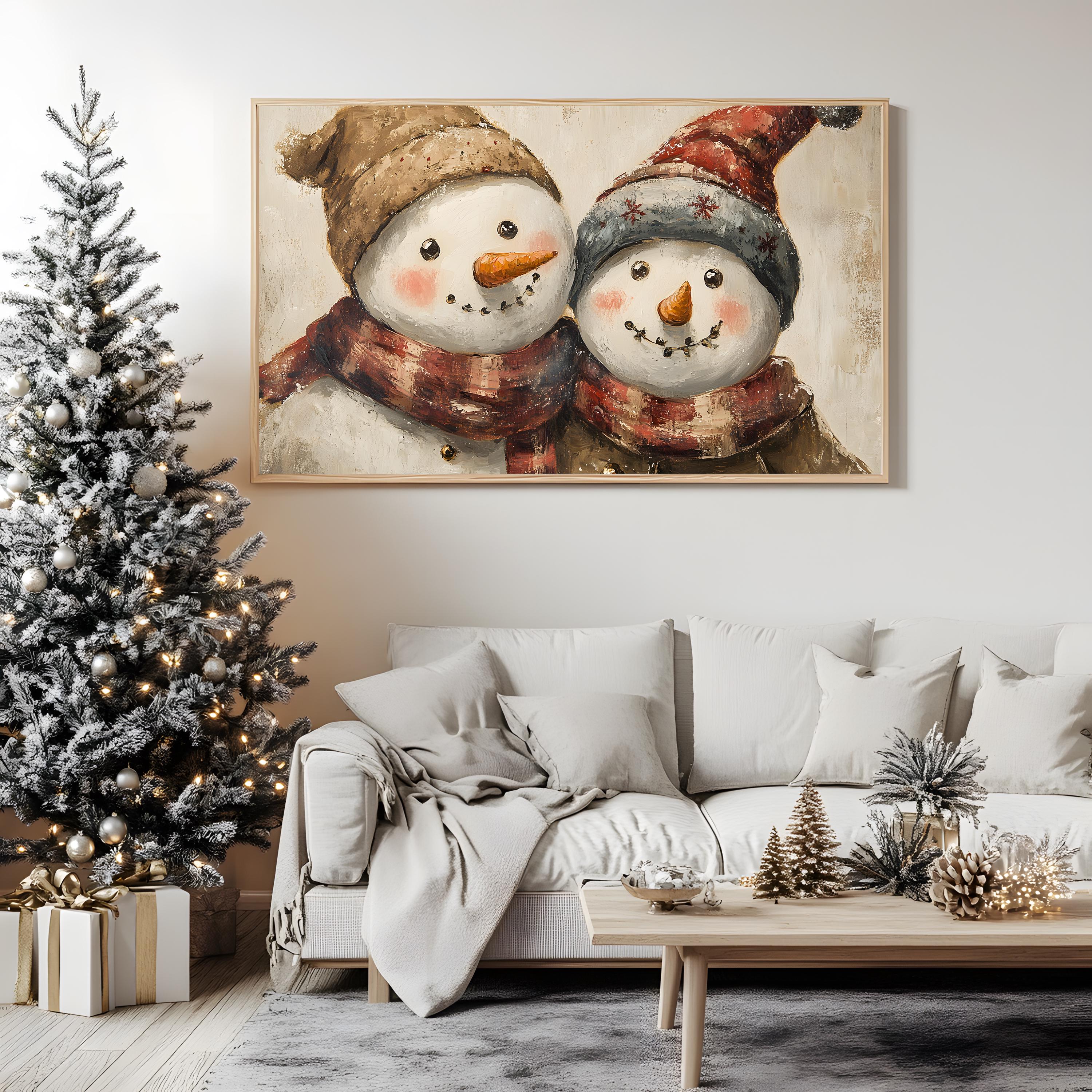 Snowman Buddies Painting: Cozy Christmas Wall Art (digital Download) - Etsy