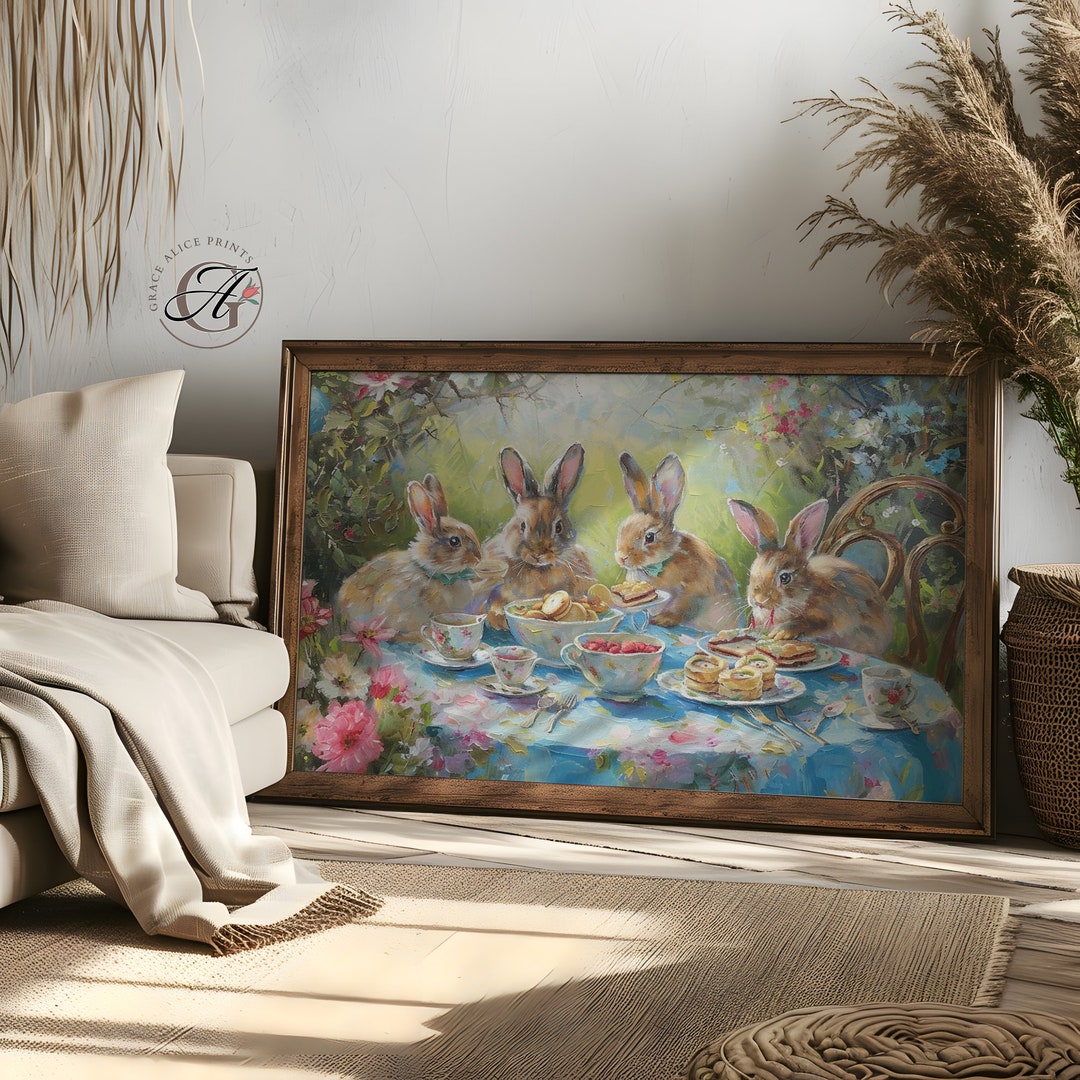 Easter Bunny Tea Party Wall Art, Bunny Artwork, Cute Bunny Artwork ...