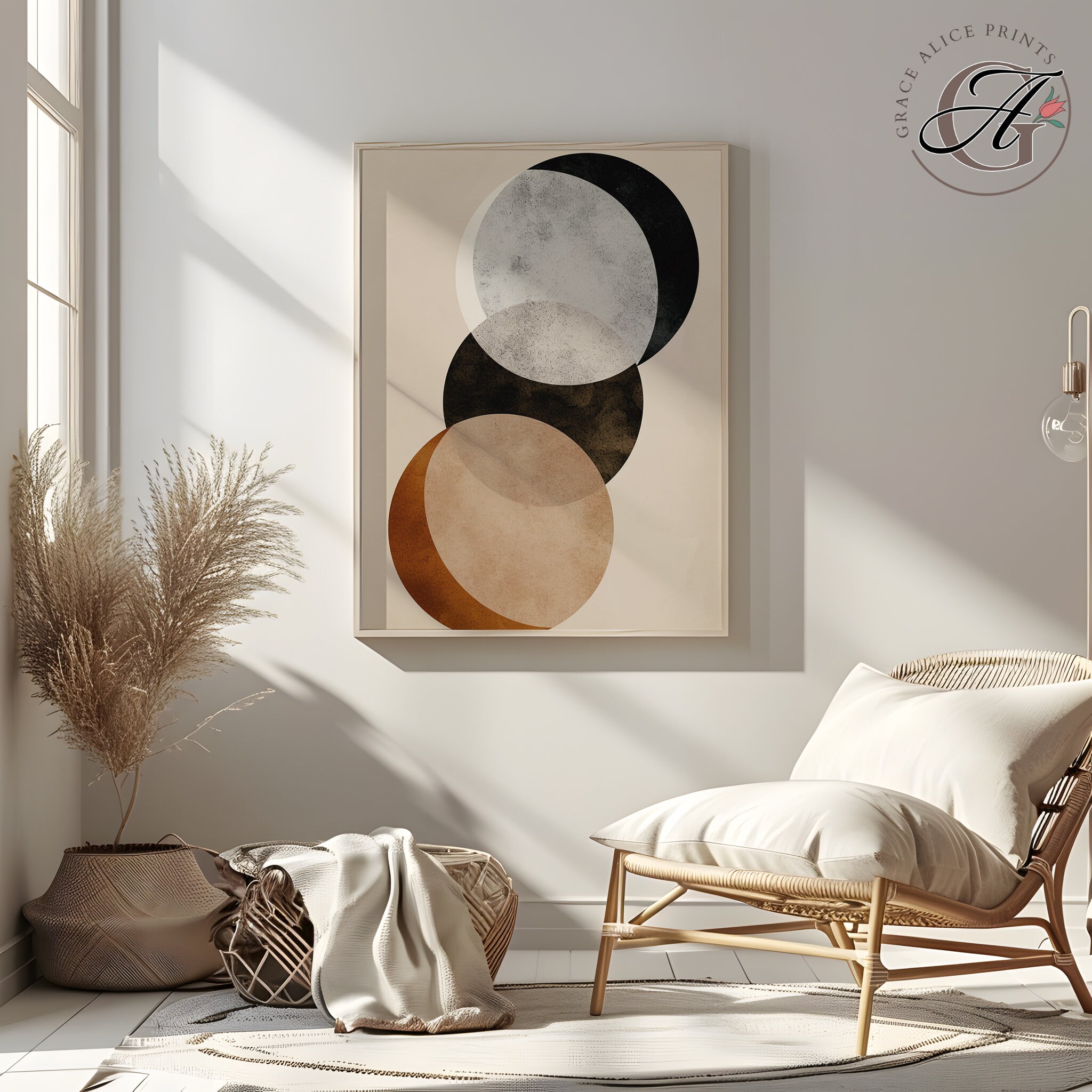 Japandi Wall Art, Abstract Boho Art, Abstract Earthtone Circles ...