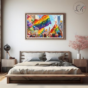 Pride Parade Art Print: Rainbow Flag Impressionist Painting (digital ...