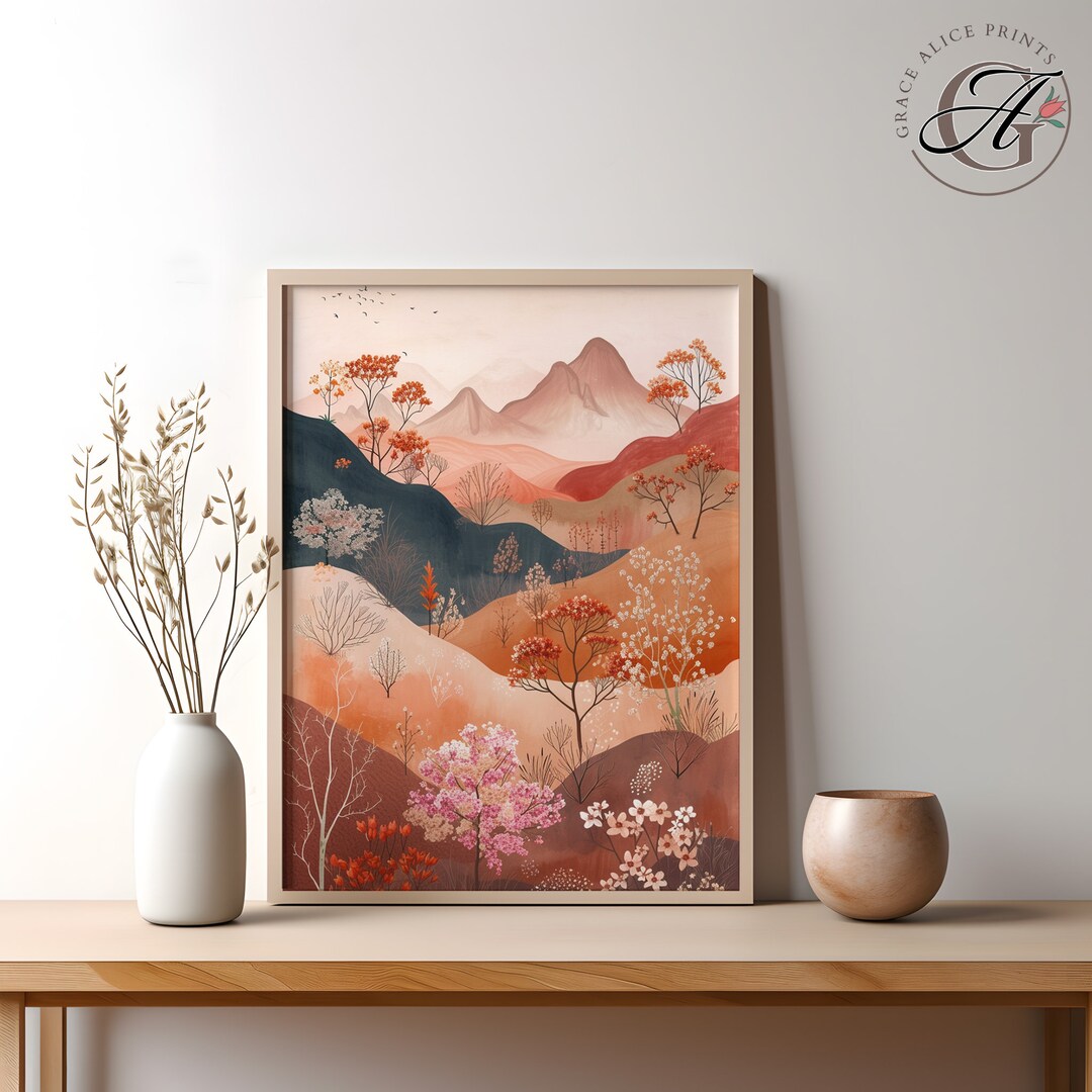 Japanese Mountain Woodblock Print: Abstract Nature Wall Art (digital ...