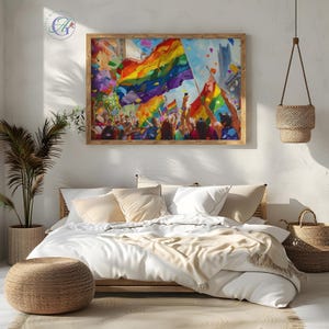 Pride Parade Art Print: Rainbow Flag Impressionist Painting (digital ...