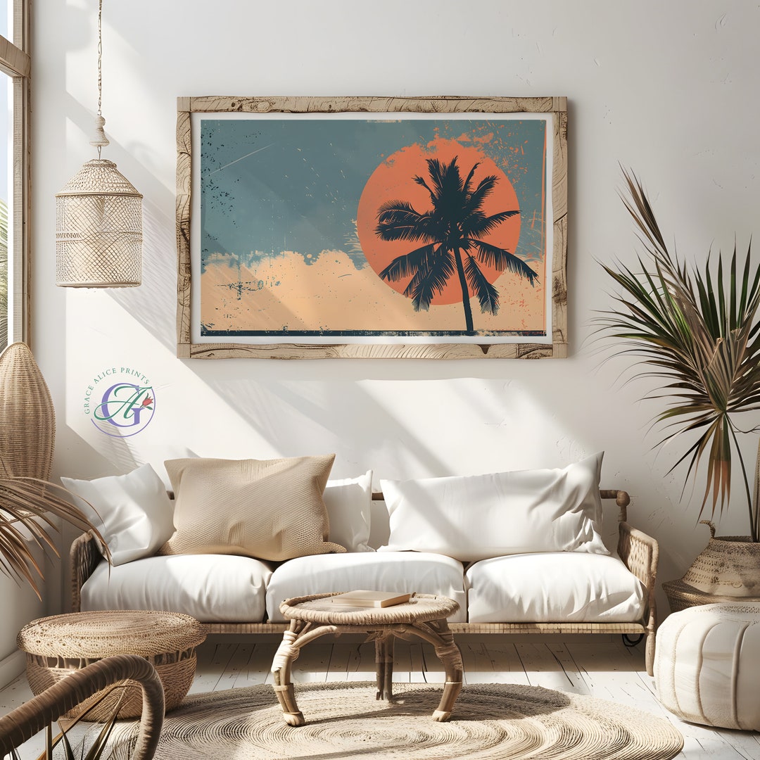 Minimalist Sunset Palm Tree Wall Art, Tropical Palm Art, Minimalist ...