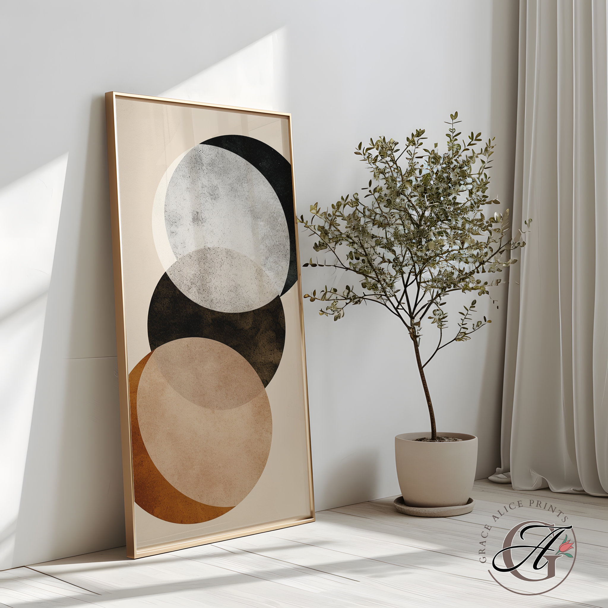 Japandi Wall Art, Abstract Boho Art, Abstract Earthtone Circles ...