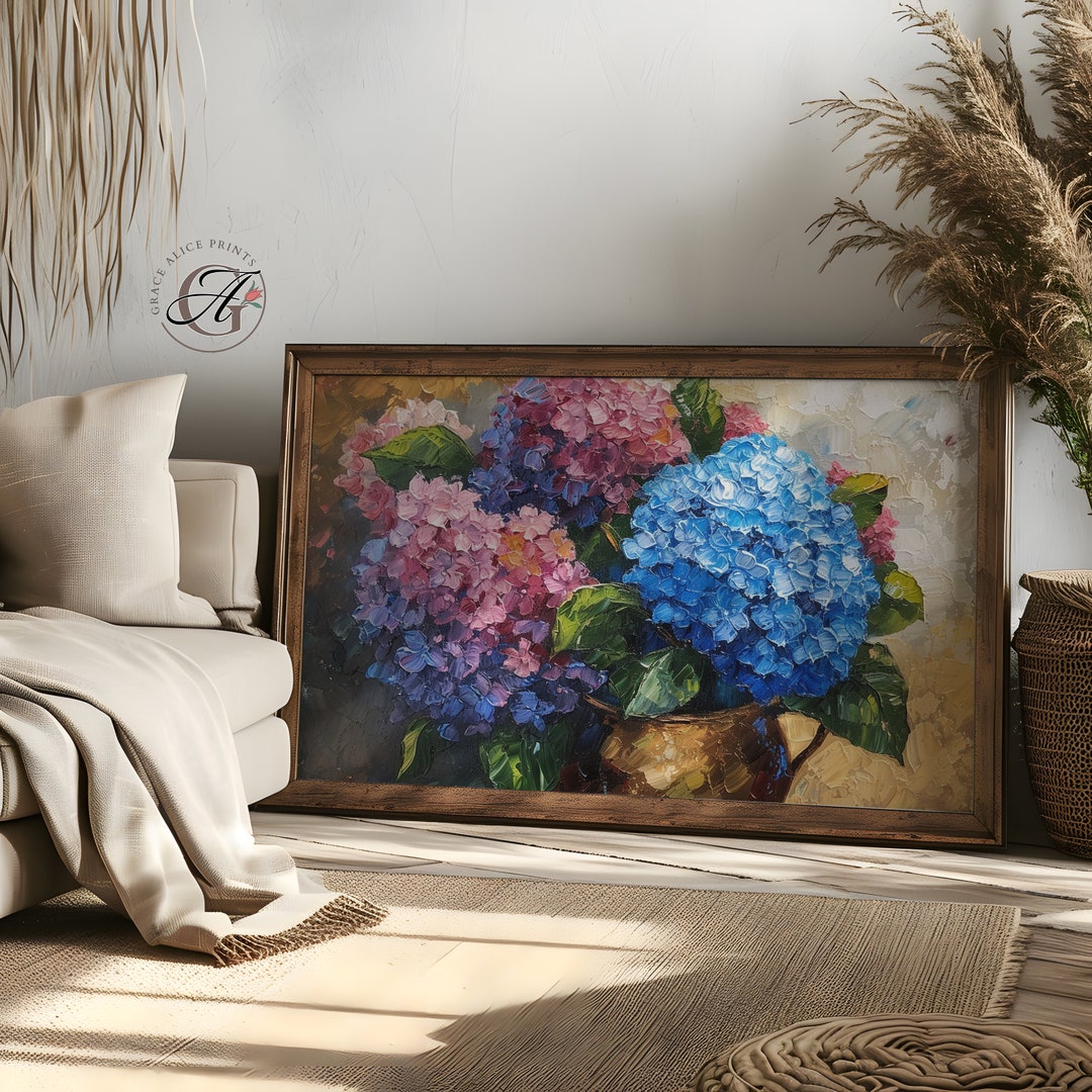 Hydrangeas Acrylic Knife Palette Art, Botanical Artwork, Flowers ...