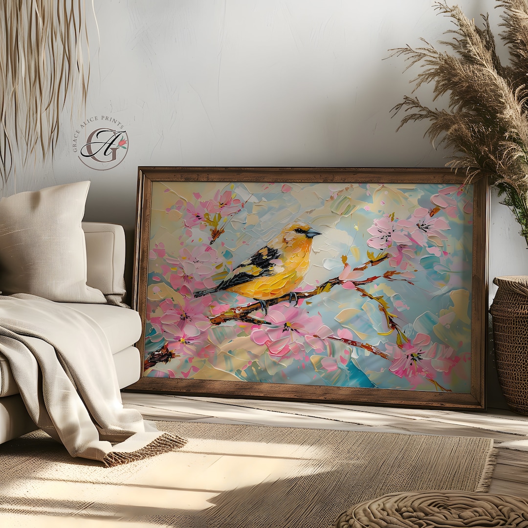 Goldfinch in Cherry Blossom Wall Art, Goldfinch Artwork, Goldfinch ...