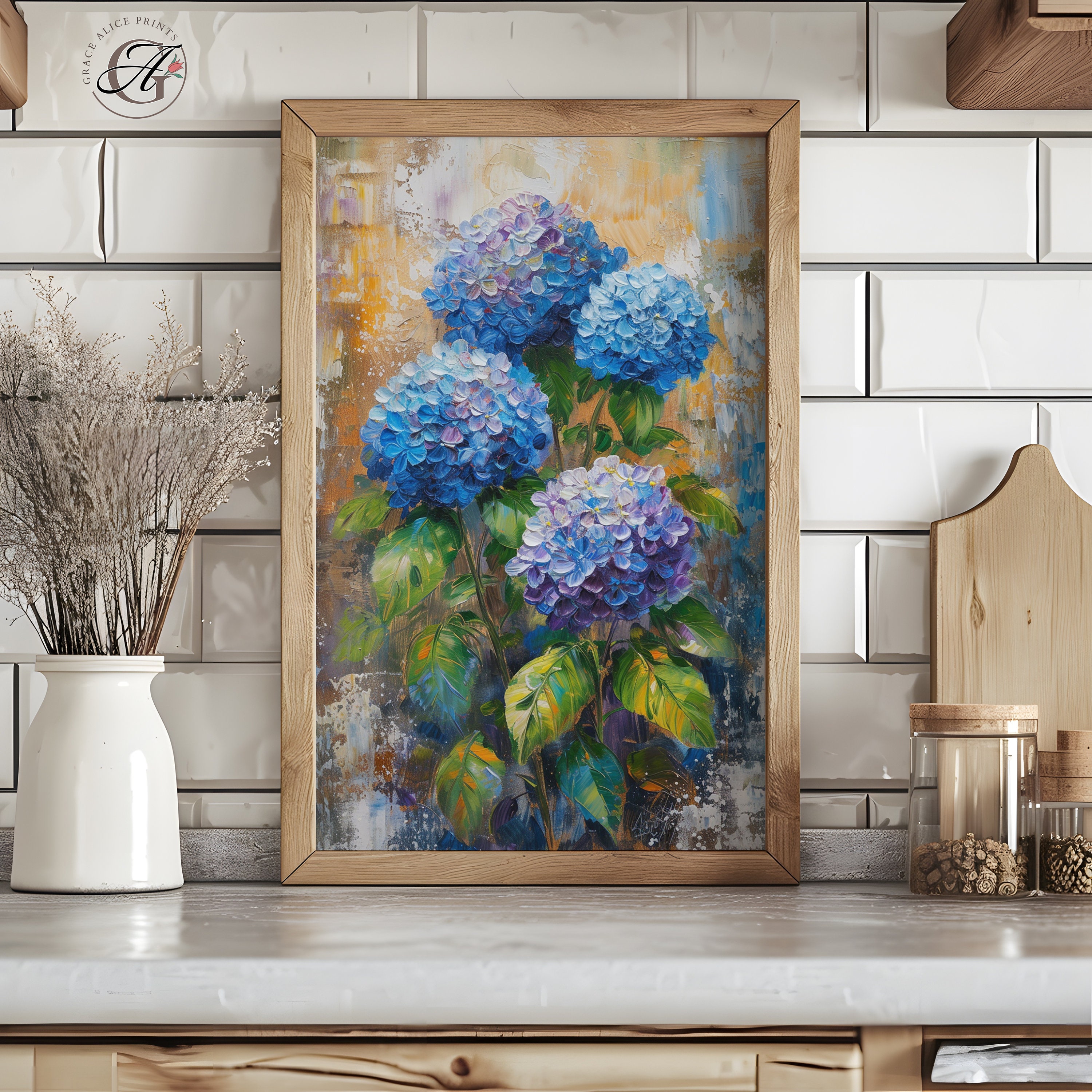 Hydrangea Oil on Canvas Spring Art, Spring Flower Artwork, Hydrangea ...