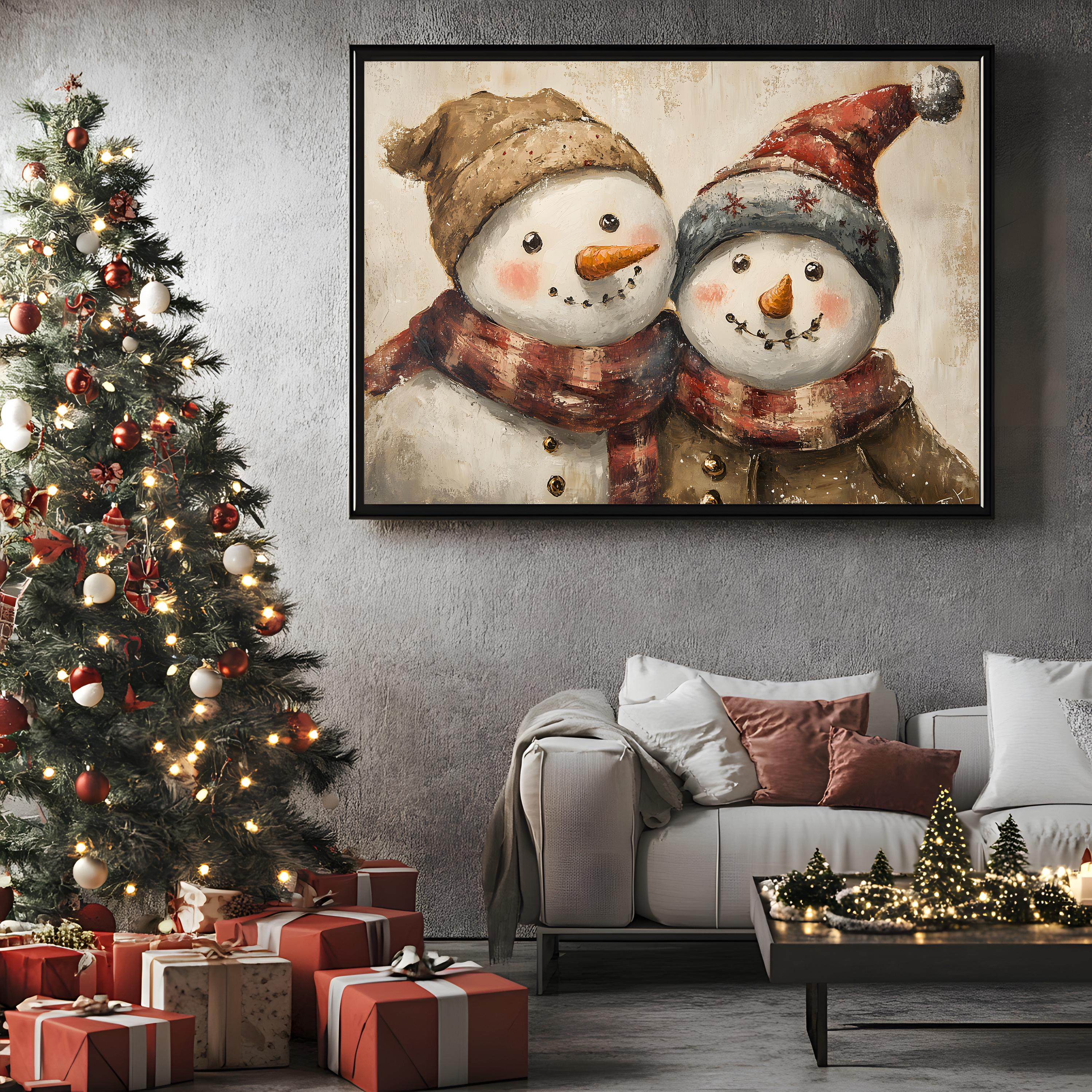 Snowman Buddies Painting: Cozy Christmas Wall Art (digital Download) - Etsy