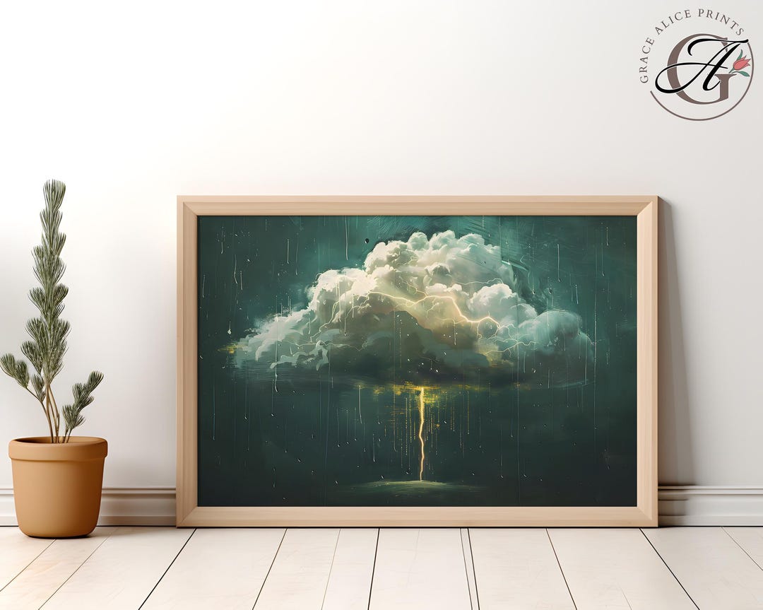 Lightning Strike Storm Cloud Wall Art, Moody Cloud Digital Download Art ...