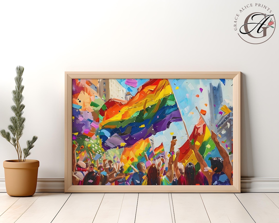Pride Parade Art Print: Rainbow Flag Impressionist Painting (digital ...