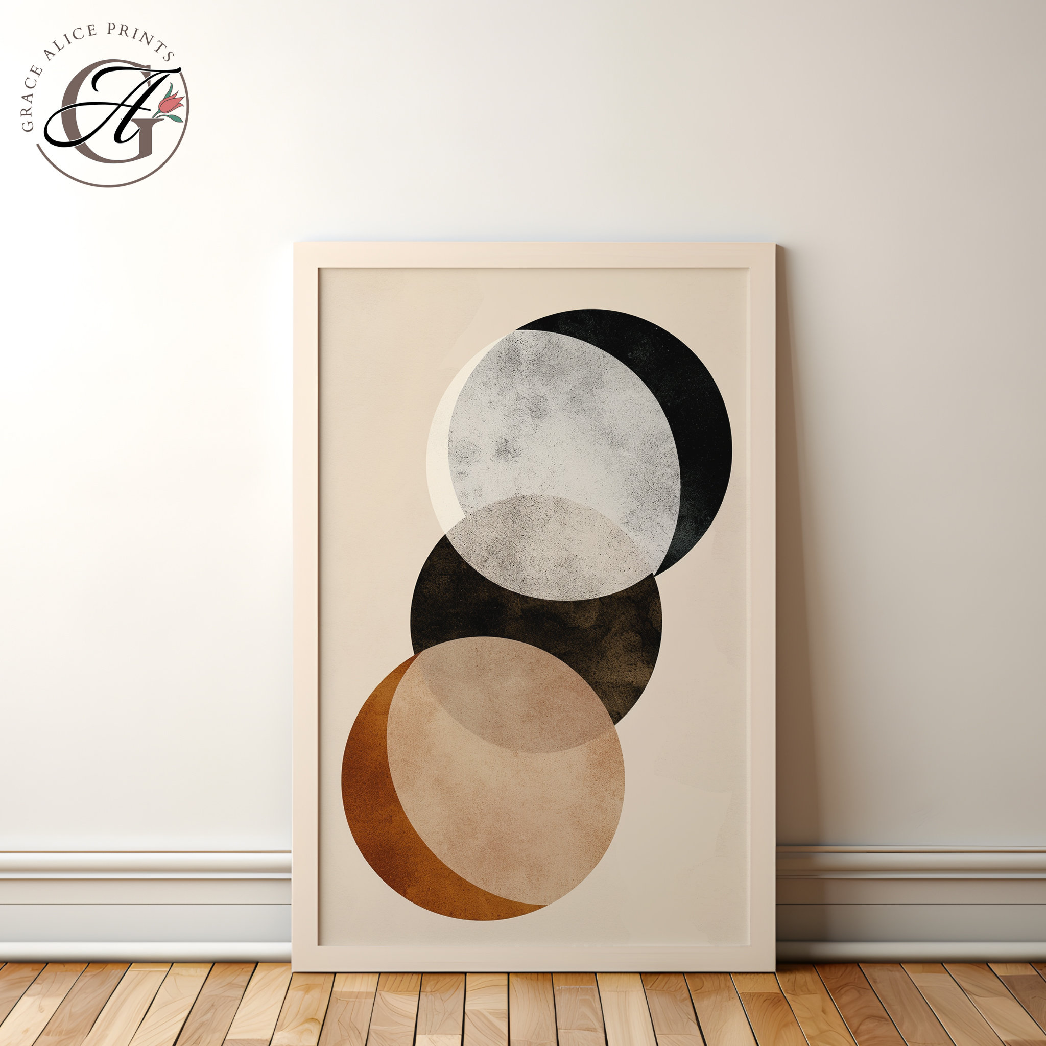 Japandi Wall Art, Abstract Boho Art, Abstract Earthtone Circles ...
