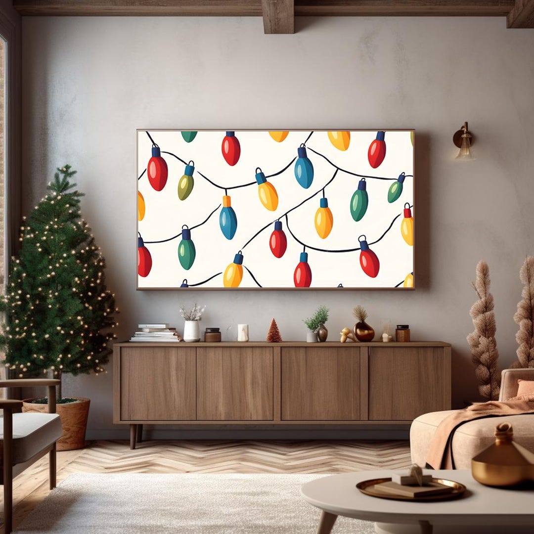 Frame TV Christmas Lights Strand Art, Festive Holiday Pattern Print ...