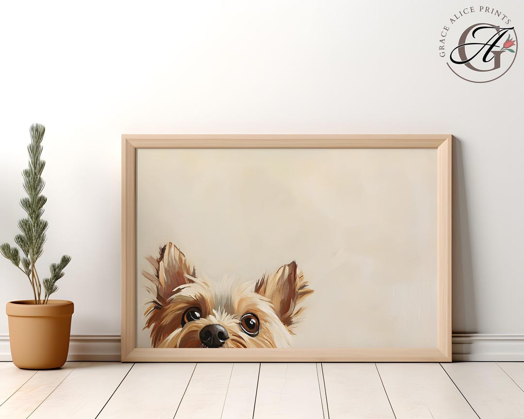 Yorkie Peeking Portrait, Dog Art, Minimalist Print (digital Download ...