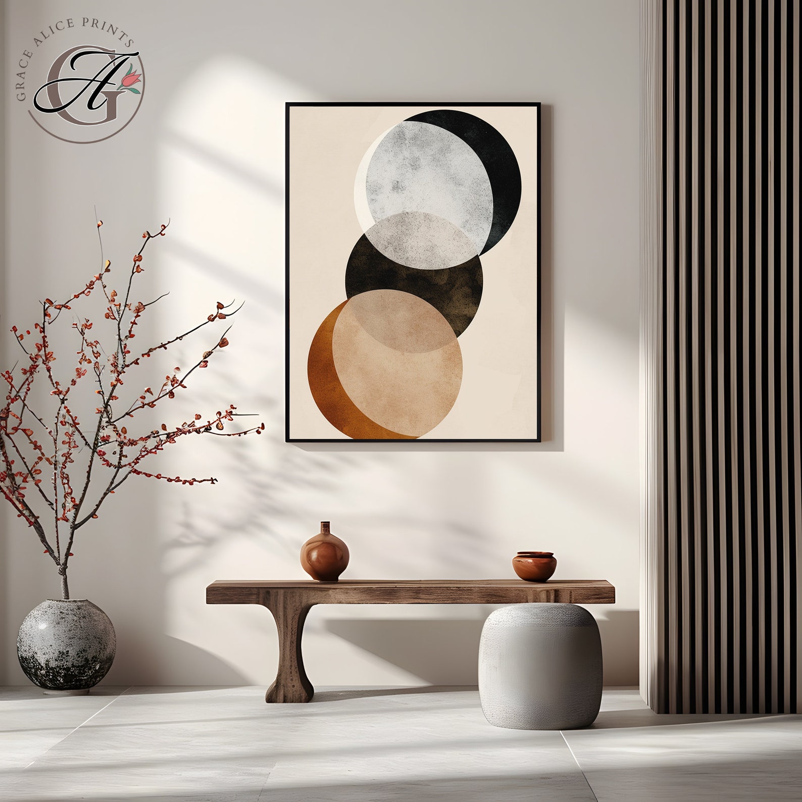 Japandi Wall Art, Abstract Boho Art, Abstract Earthtone Circles ...