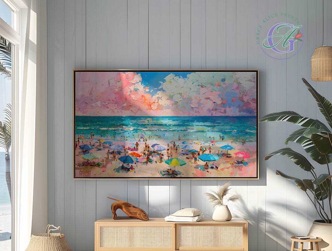 Frame TV Pastel Beach Day, Beach Digital Download Tv Art, 3D Textured ...