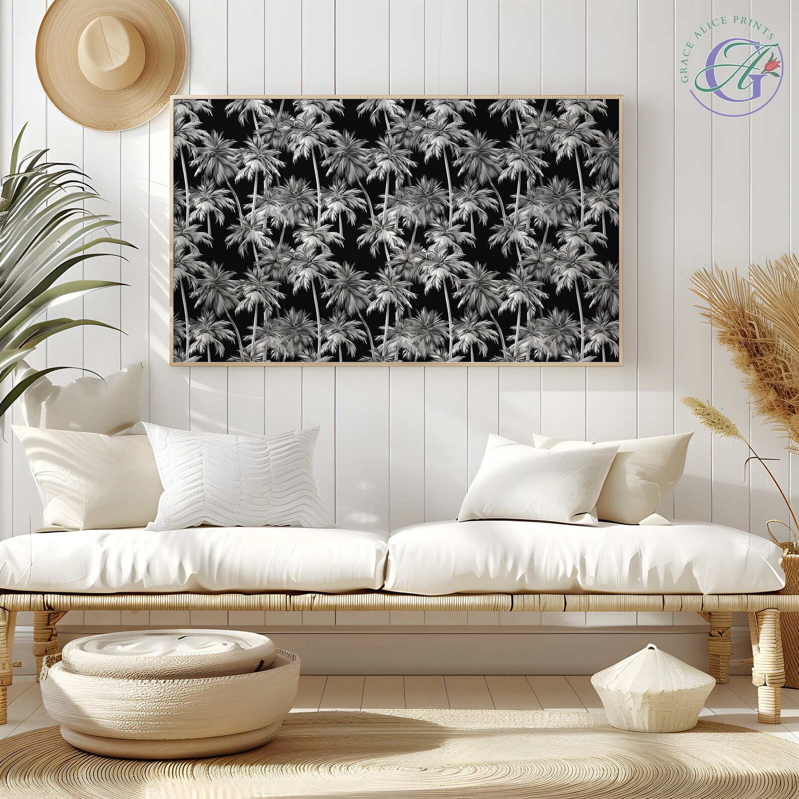 Frame TV Palm Trees Print, Palm Fronds Art, Seamless Leaf Pattern Art ...