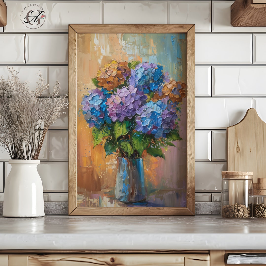 Hydrangea Bouquet 3D Textured Art: Spring Flower Palette Knife Painting ...